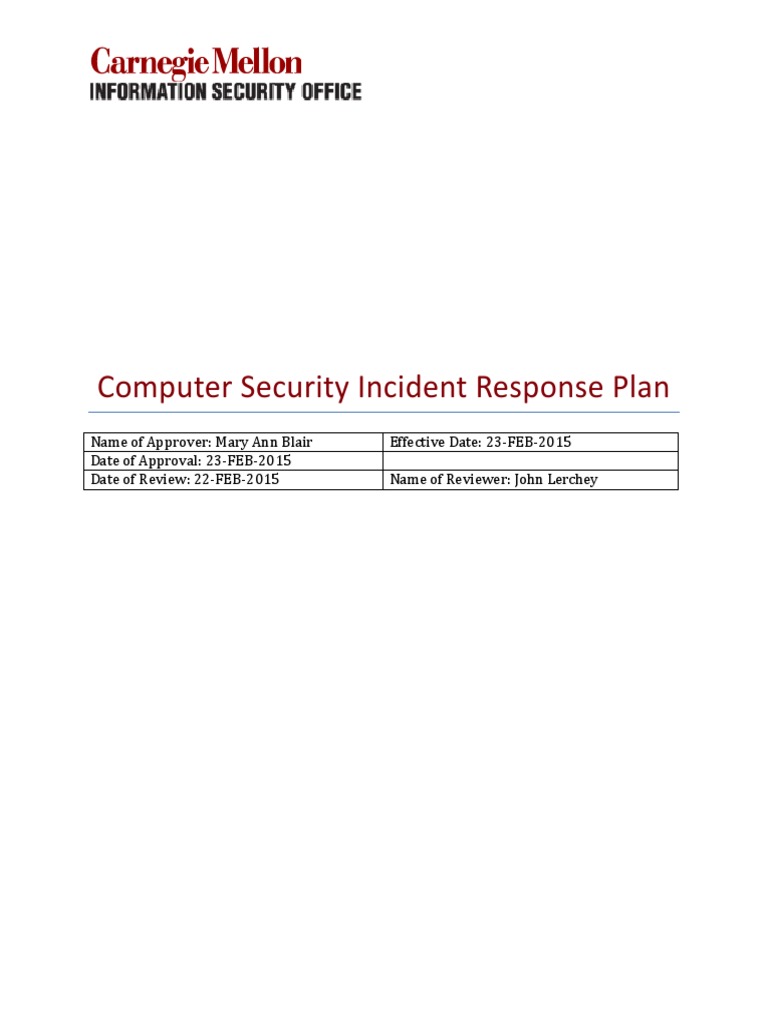 Computer Security Incident Response Plan | PDF | Computing | Information Technology