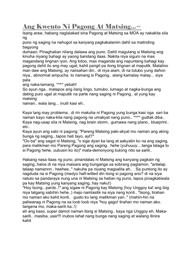 Ang Kwento Ni Pagong at Matsing | PDF