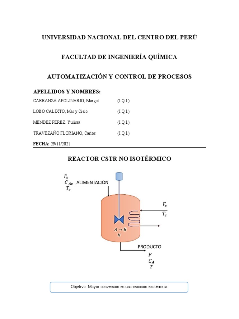 Control de Reactores Exotérmicos | PDF | Reactor Quimico | Velocidad de reacción