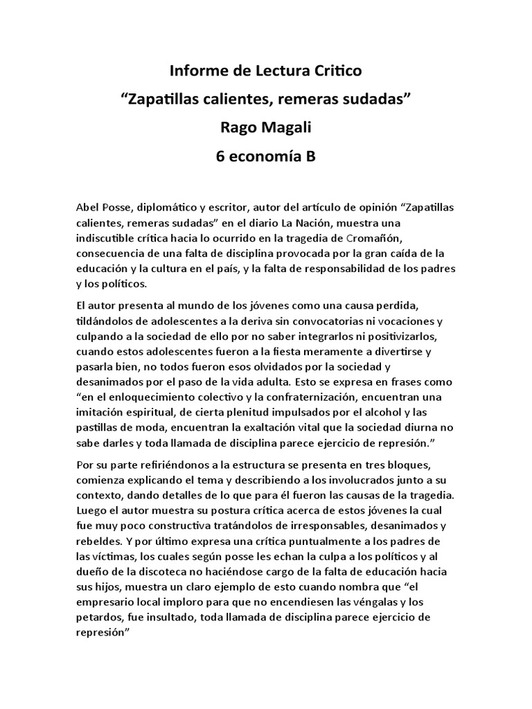 Informe de Lectura Critico 2 | PDF