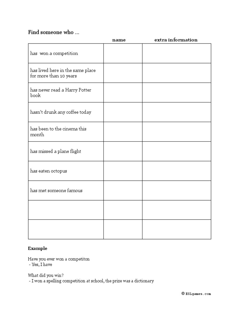 Find Someone Who Present Perfect | PDF