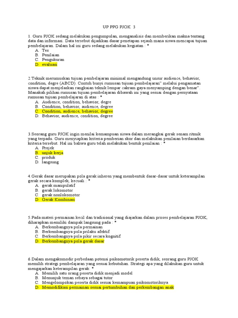 Soal dan Penilaian PPG PJOK 2025 | PDF