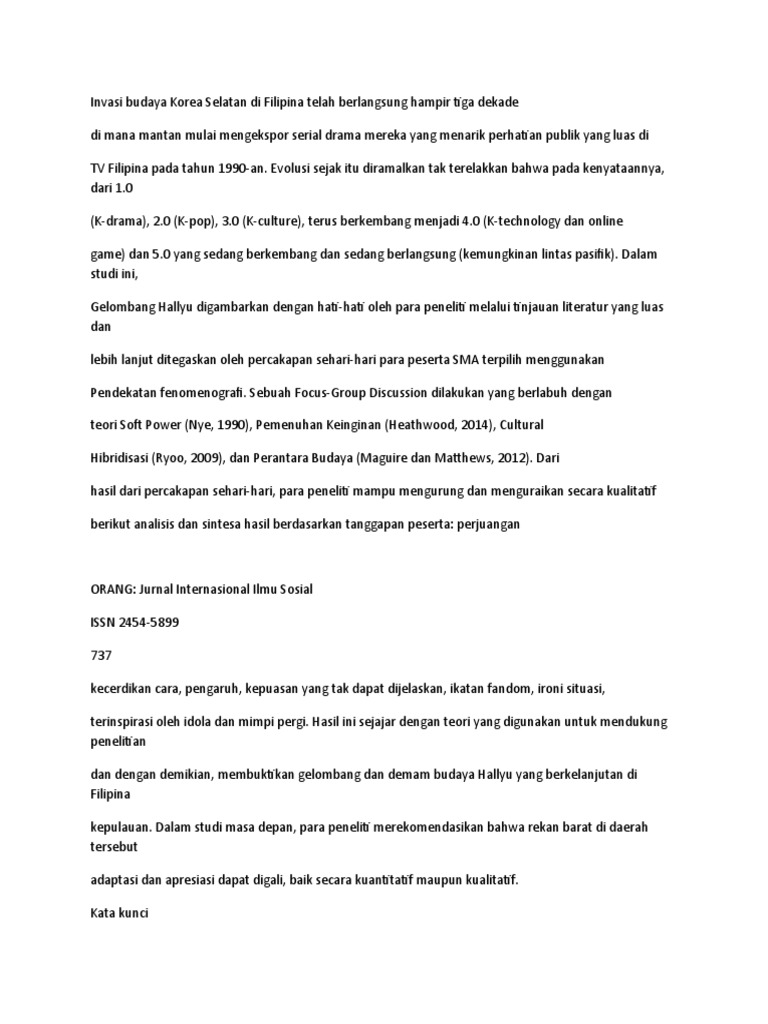 Invasi Budaya Korea Selatan Di Filipina Telah Berlangsung Hampir Tiga Dekade | PDF | Ilmu Sosial ...
