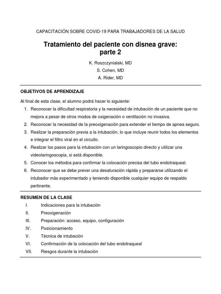 Tratamiento Del Paciente Con Disnea Grave Parte 2 | PDF | Medicina ...