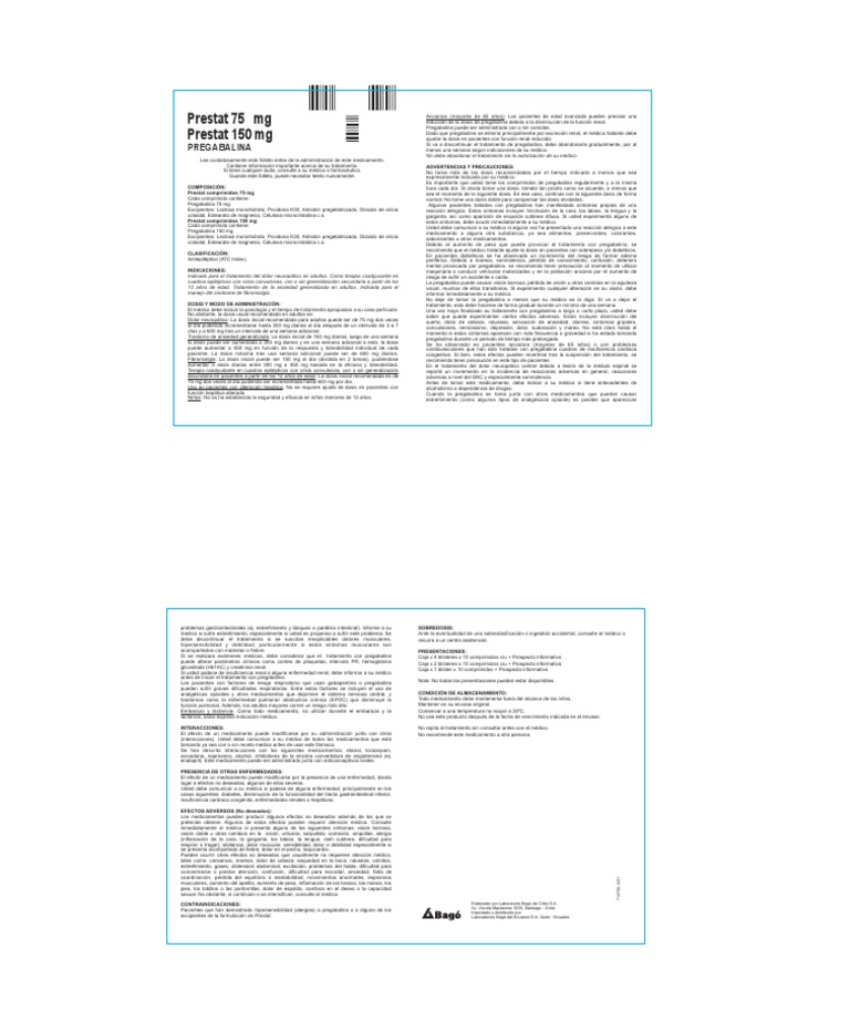 PRESTAT 75 MG 150 MG Inserto | PDF | Medicamentos con receta | Fibromialgia