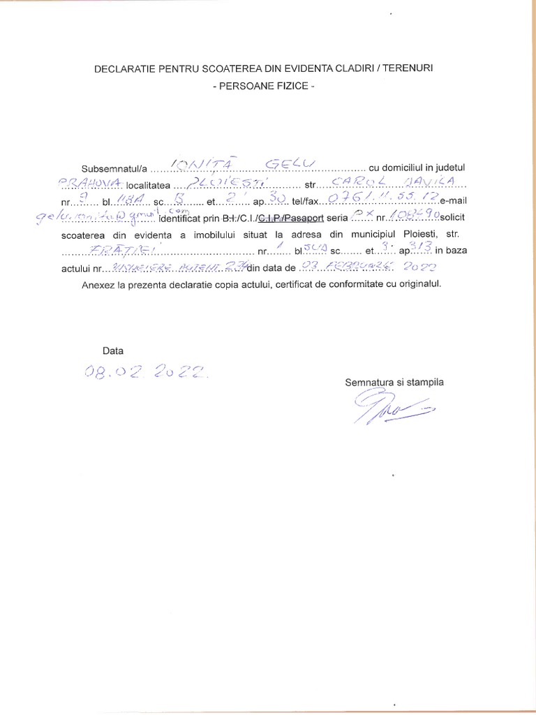 Cerere Scoatere Din Evidenta | PDF