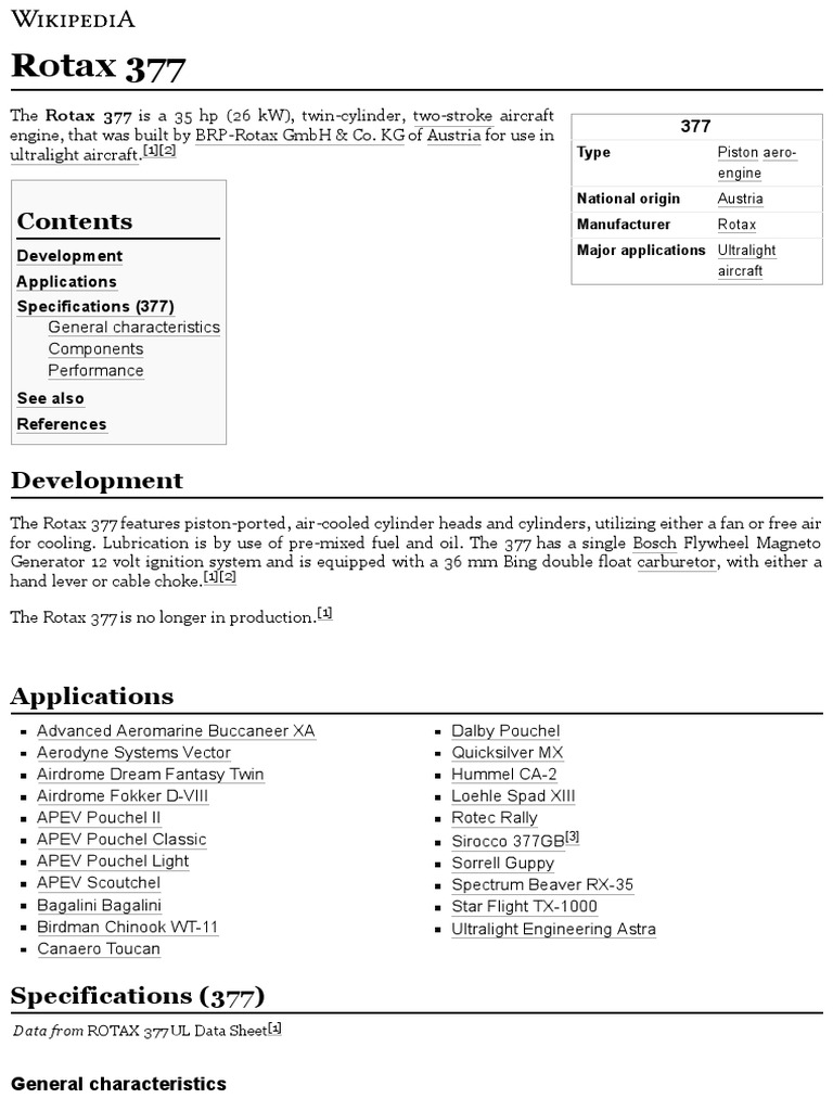 En Wikipedia Org Rotax 377 | PDF | Engine Technology | Engines
