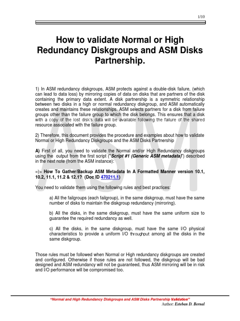 ASM Validate Normal High Redundancy DGs Partnership 1961372.1 Ok | PDF | Information Retrieval ...