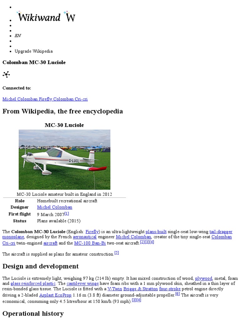 Wikiwand Colomban MC 30 Luciole | PDF | Vehicle Design | Aviation