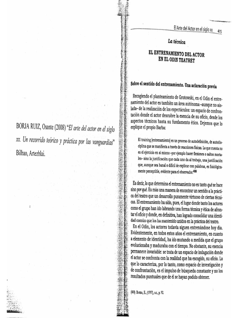 BORJA RUIZ, El Entrenamiento Del Actor en El Odin | PDF