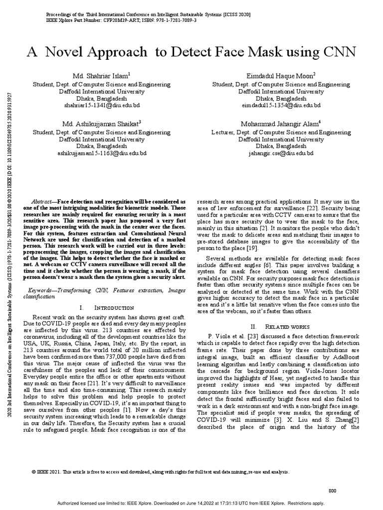 A Novel Approach To Detect Face Mask Using CNN | PDF | Deep Learning ...