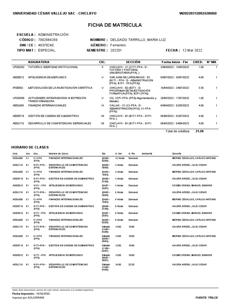 Ficha de Matrícula | PDF