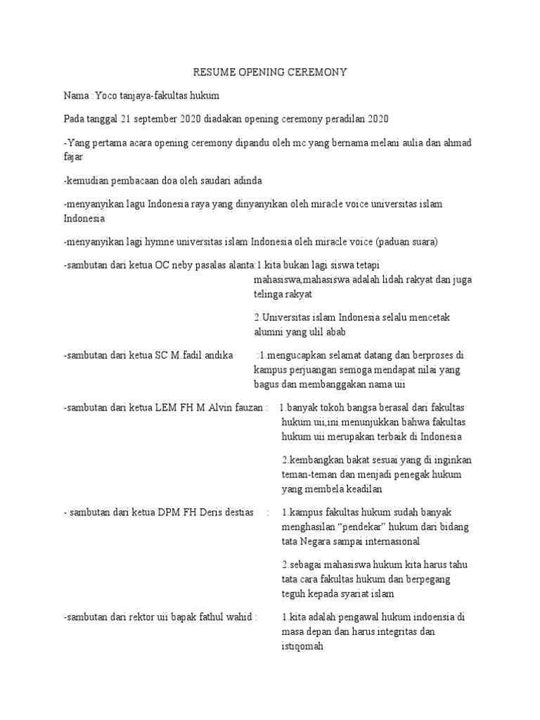 RESUME OPENING CEREMONY | PDF