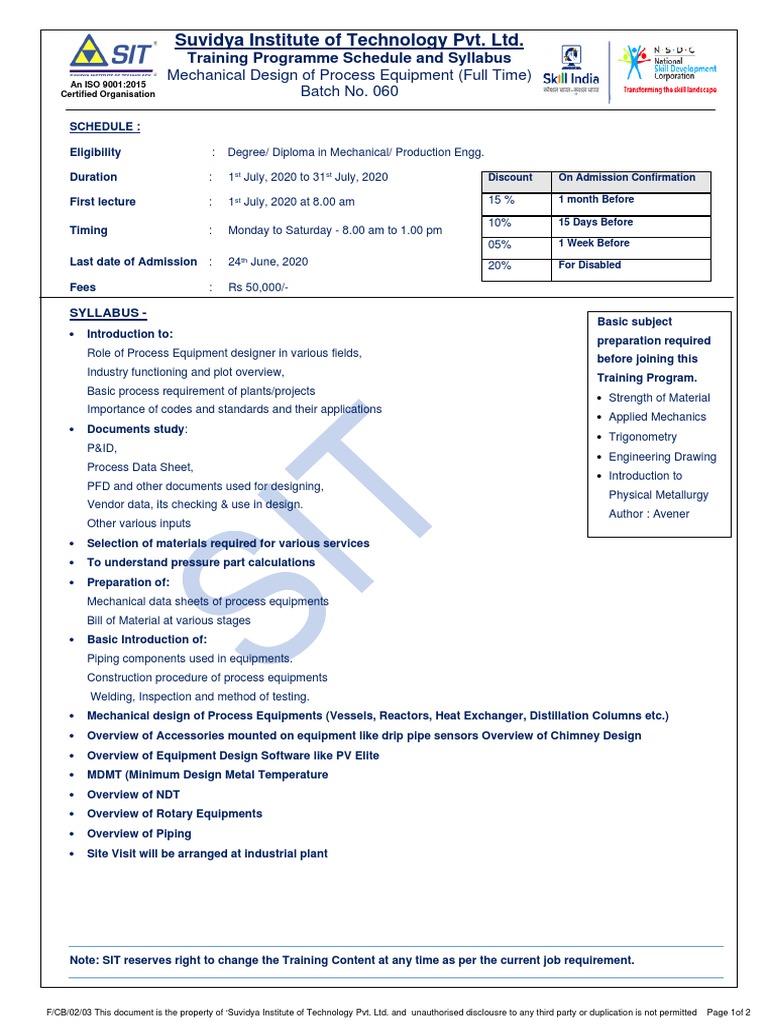 Mechanical Design Training at SIT | PDF | Engineer | Mechanical Engineering