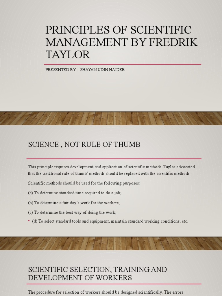 Principles of Scientific Management by Frederick Taylor | PDF ...