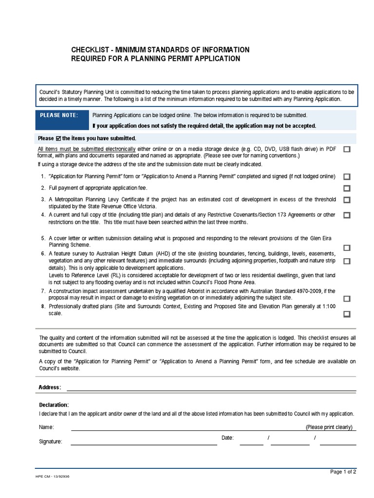 Checklist - Minimum Standards of Information Required For A Planning ...