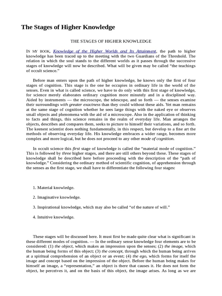 The Stages of Higher Knowledge | PDF | Perception | Concept
