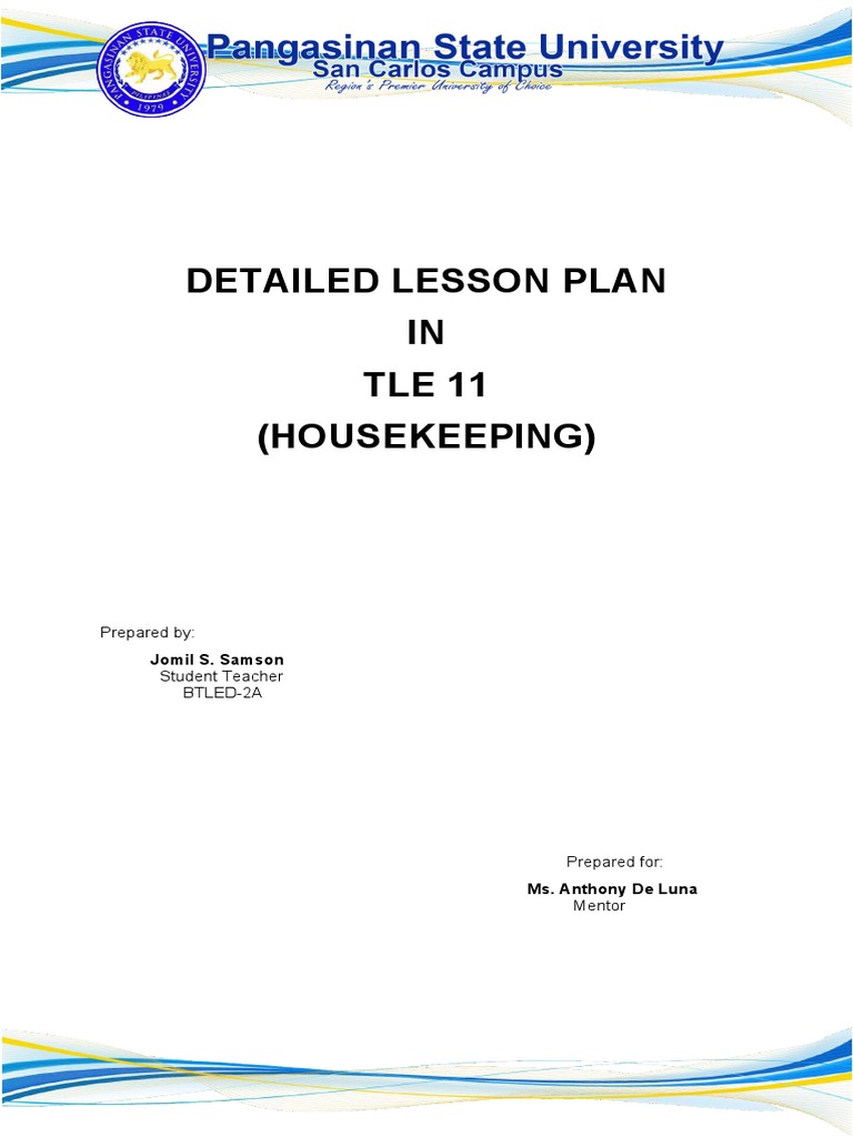Sample Lesson Plan in Tle | PDF | Housekeeping | Learning