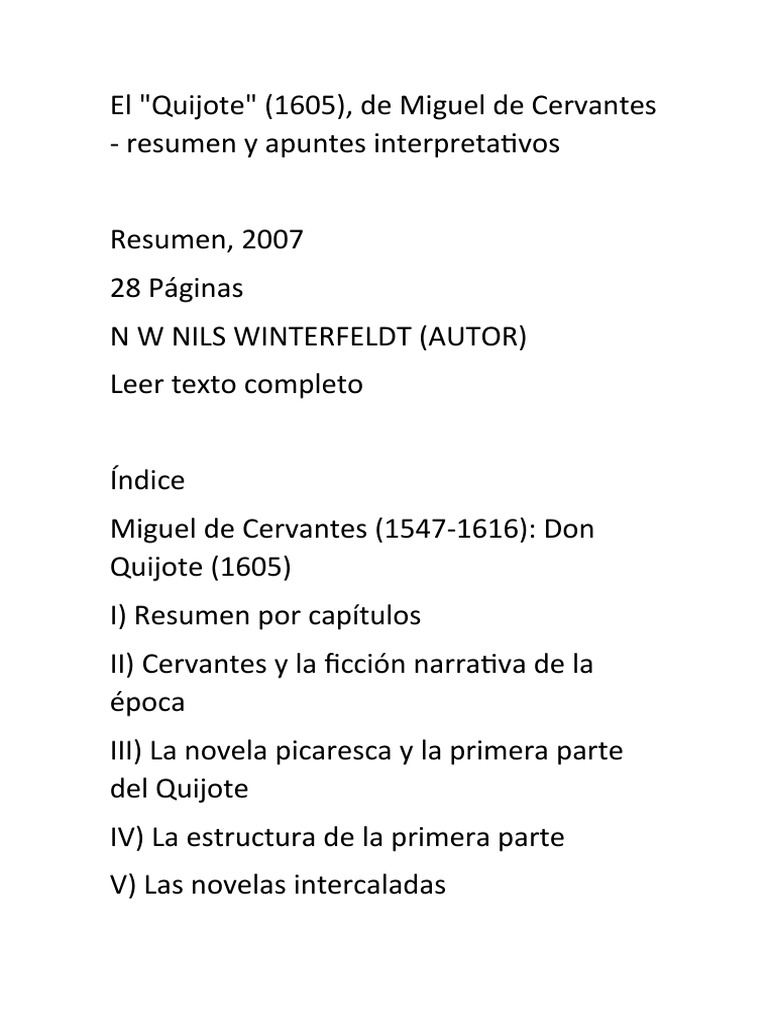 Don Quijote Capitulos | Descargar gratis PDF | Don Quijote | Miguel De ...