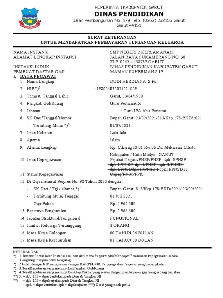 Contoh SKUMPTK Tunjangan Keluarga | PDF