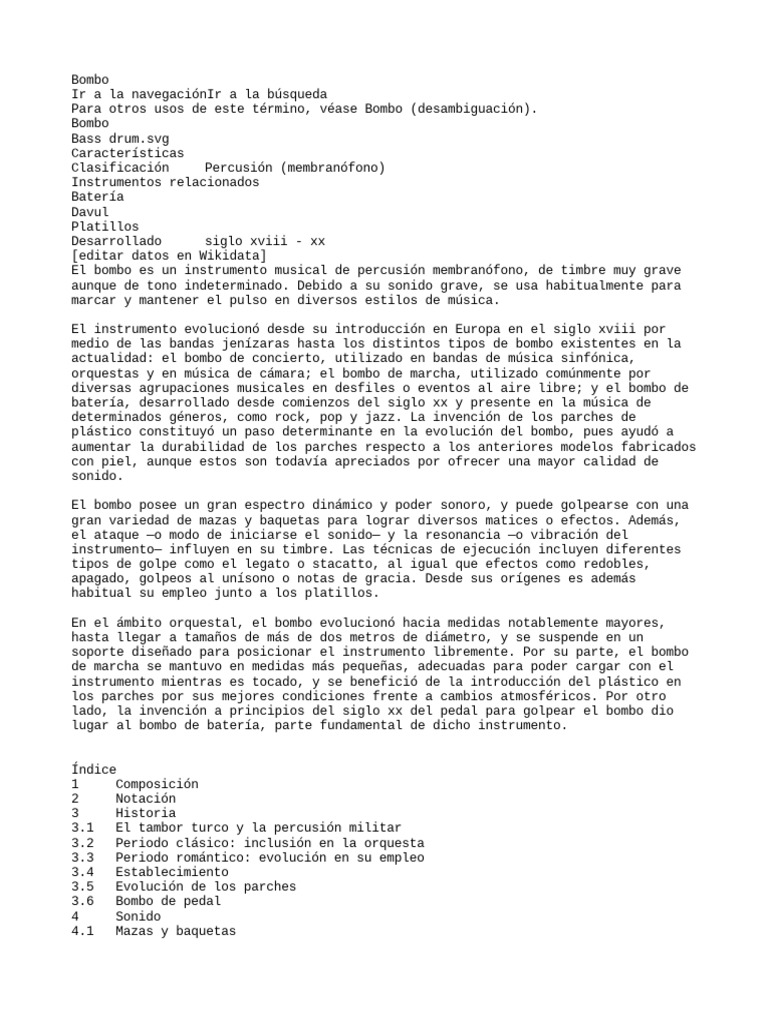 Bombo | PDF | Kit de batería | Composiciones Musicales