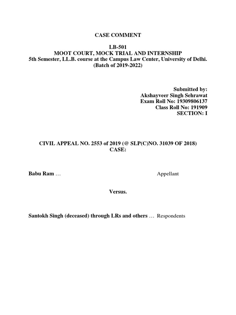 Case Comment | PDF | Judgment (Law) | Intestacy