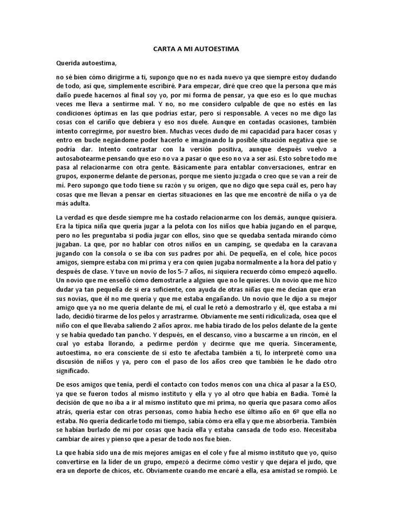 Carta A Mi Autoestima | Descargar gratis PDF | Autoestima | Snapchat