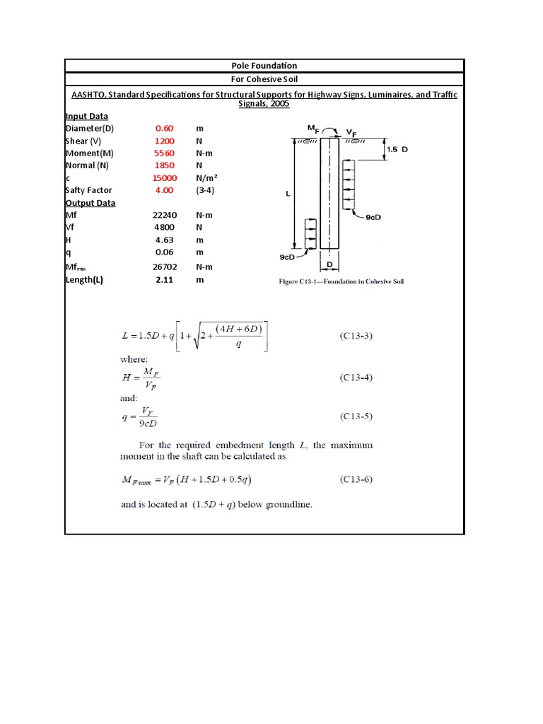 Design of Pole Foundation Using Broms Method | PDF