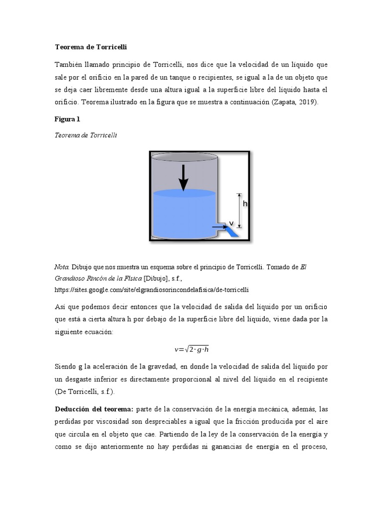 Teorema de Torricelli y su Aplicación | PDF | Líquidos | Mecánica