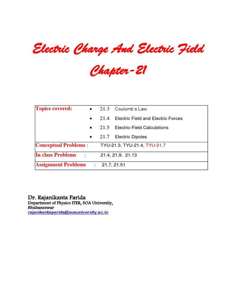 Electric Charge and Electric Field Chapter-21: Topics Covered | PDF ...