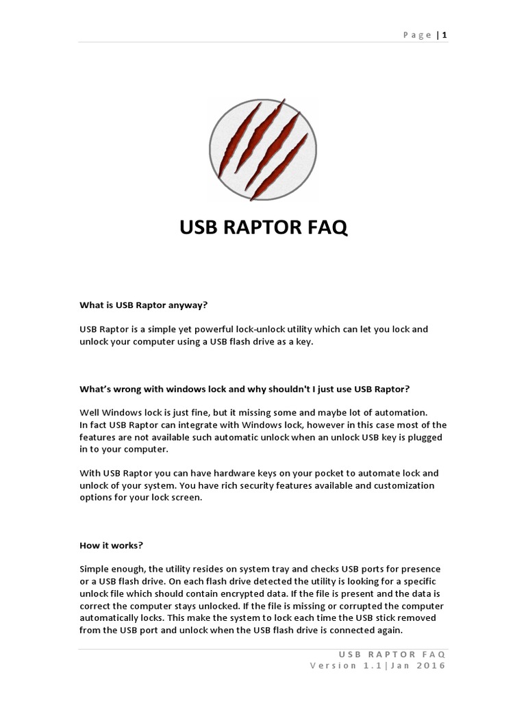 USB Raptor FAQ: Automate Locking and Unlocking with USB Keys | PDF ...