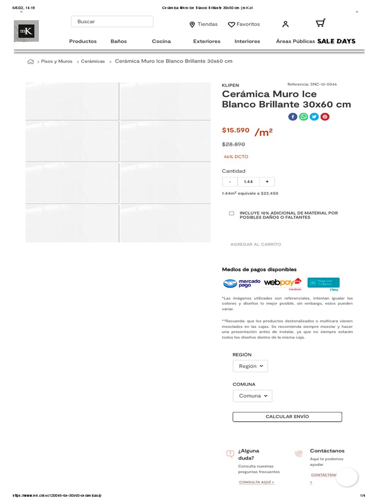 Cerámica Muro Ice Blanco Brillante 30x60 CM - MK - CL | PDF | Cerámica ...