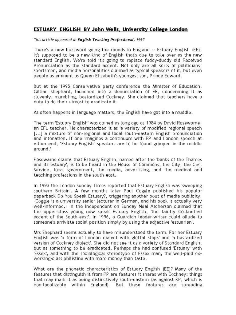 Estuary English Summary | PDF | Syllable | English Language