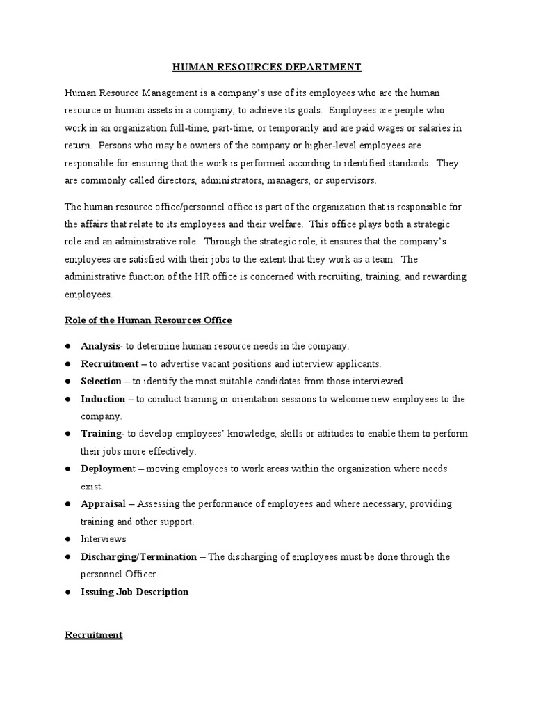 Module 8 - Human Resources Department | PDF | Employment | Human ...