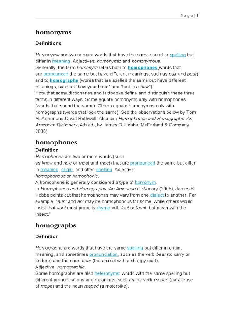 200 Homonyms, Homophones, and Homographs | PDF | Syntax | Morphology