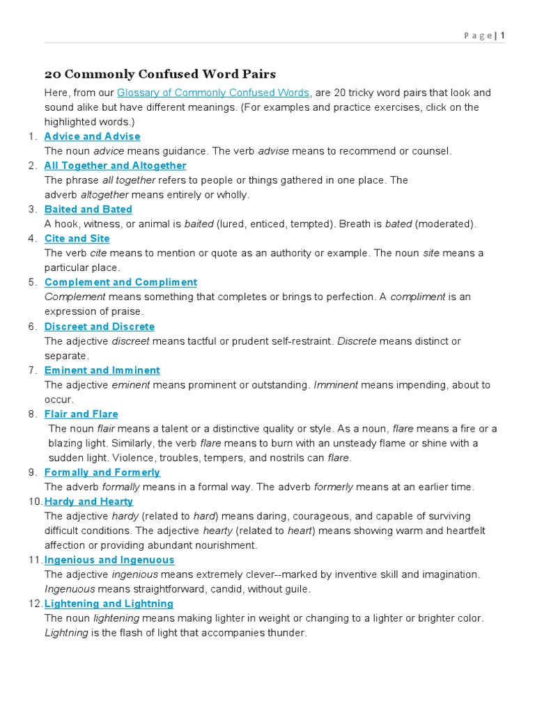 20 Commonly Confused Word Pairs | PDF | Adjective | Verb
