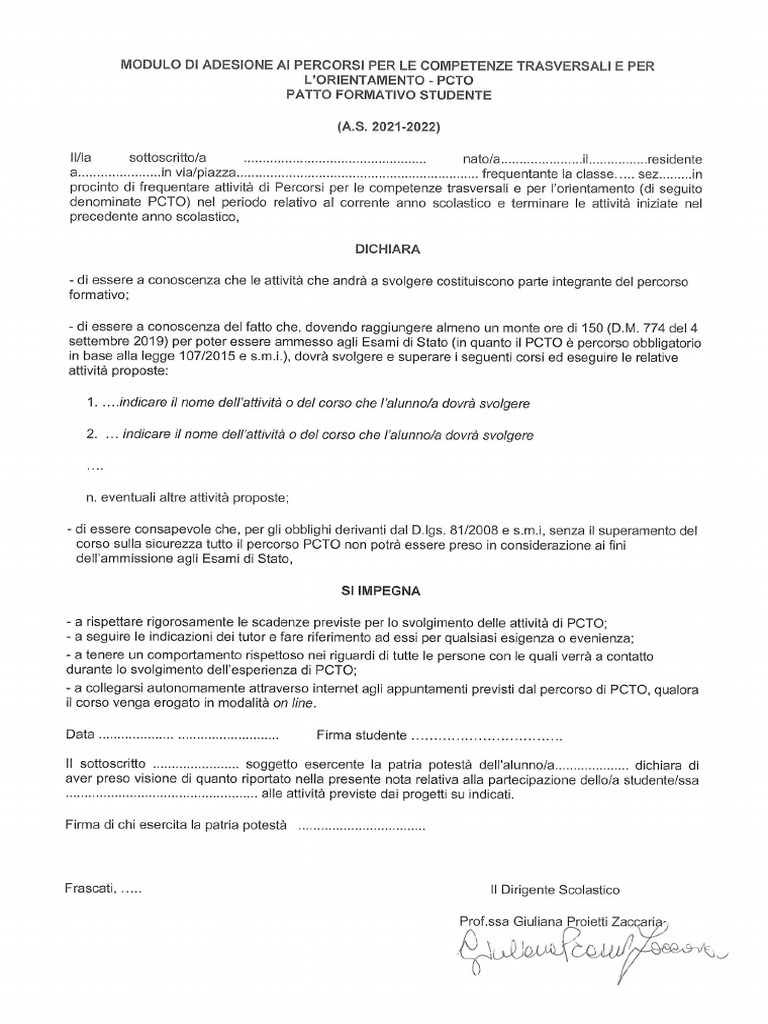 Modulo Adesione PCTO | PDF