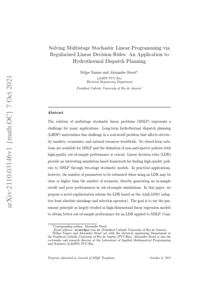 2021 - Solving Multistage Stochastic Linear Programming Via Regularized ... 2021 - Solving Multistage Stochastic Linear Programming Via Regularized ...