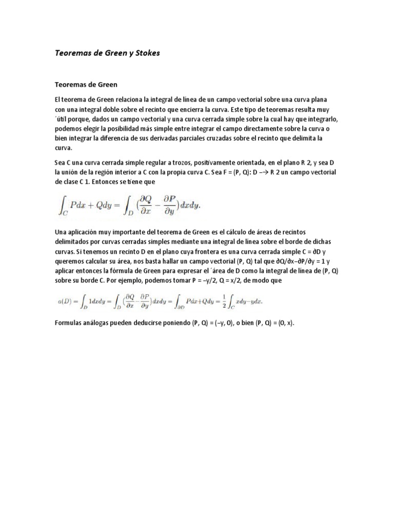 Teoremas de Green y Stokes | PDF | Integral | Curva Teoremas de Green y Stokes | PDF | Integral | Curva