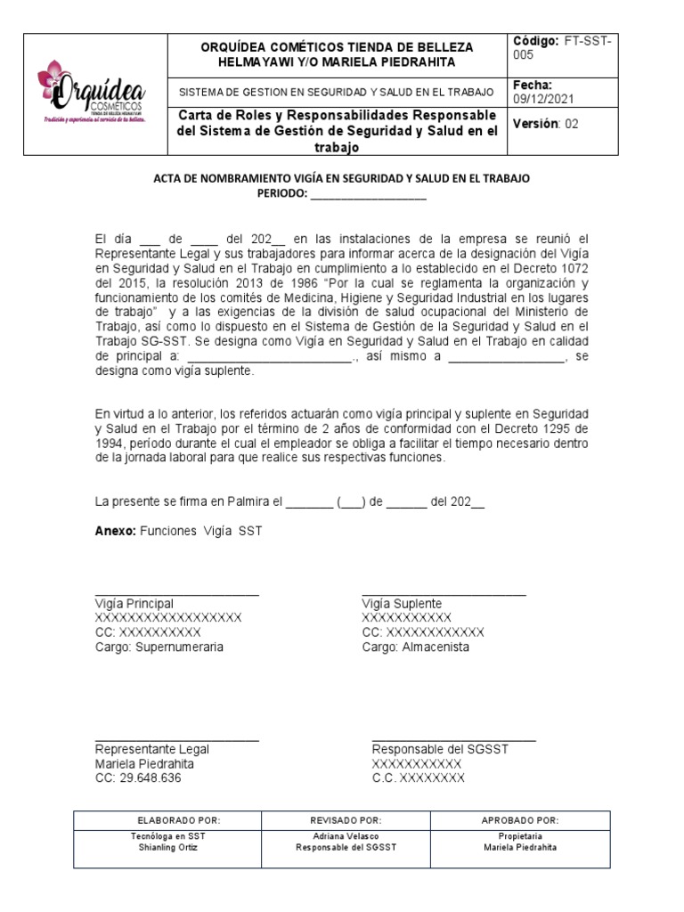 FT-SST-005 Formato Acta de Nombramiento Vigía SST | PDF | Business