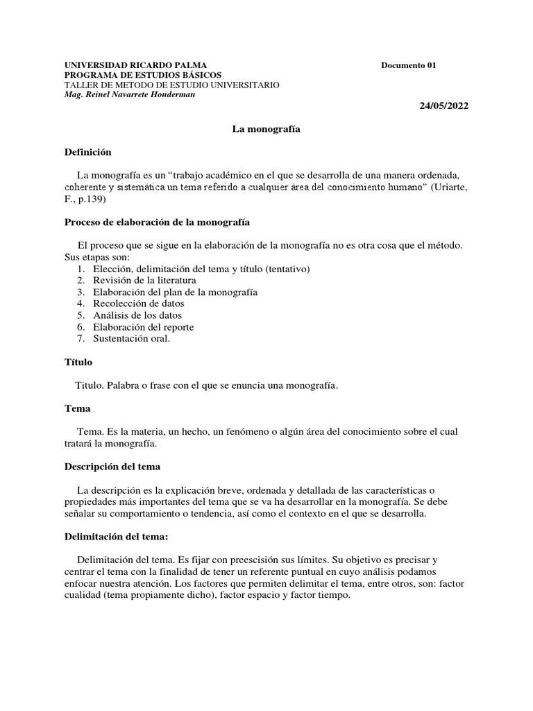 1 TMEU 01 La Monografia. Tema Descrip y Delimitacion | PDF | Perú ...