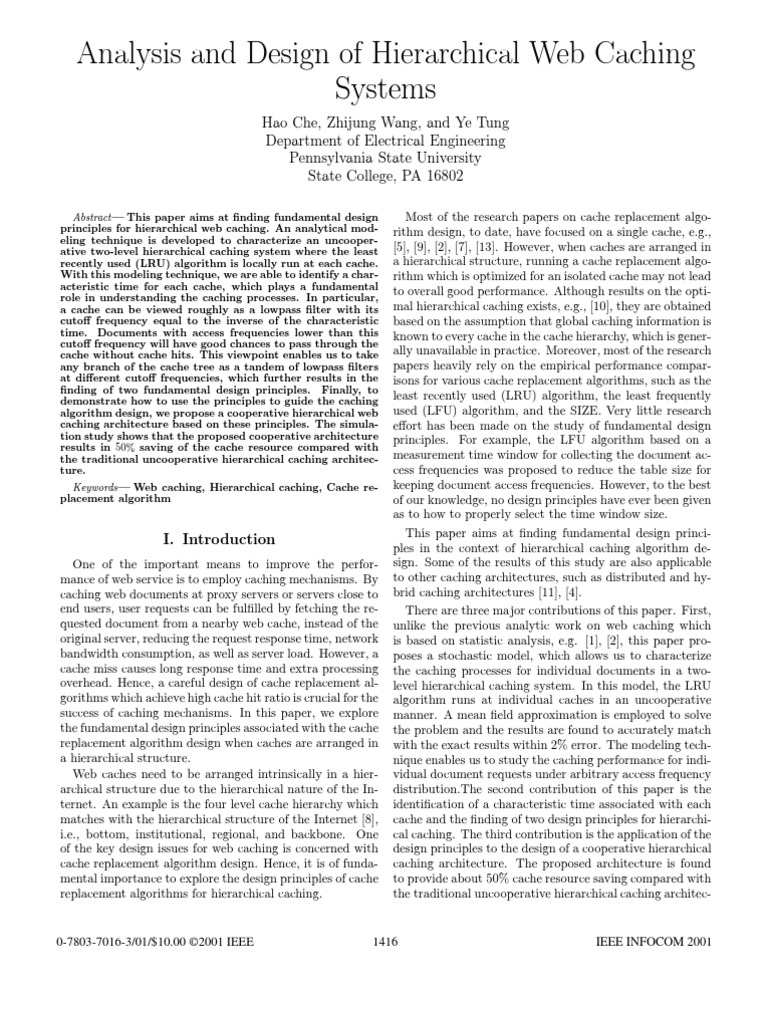Analysis and Design of Hierarchical Web Caching Systems | PDF | Cache (Computing) | Computing