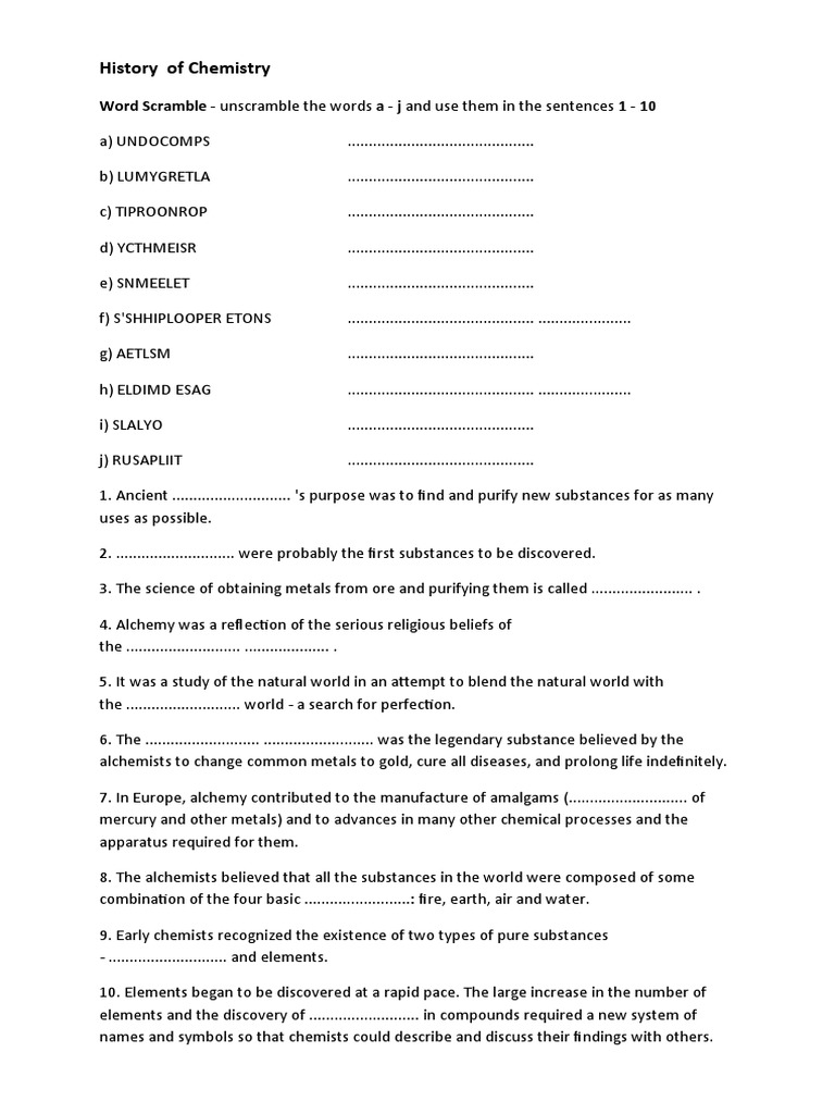 Chemistry History Word Scramble Activity | PDF | Alchemy | Chemistry