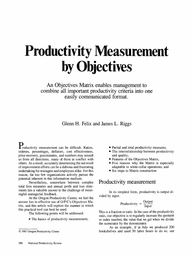 Productivity Measurement by Objectives | PDF | Matrix (Mathematics)