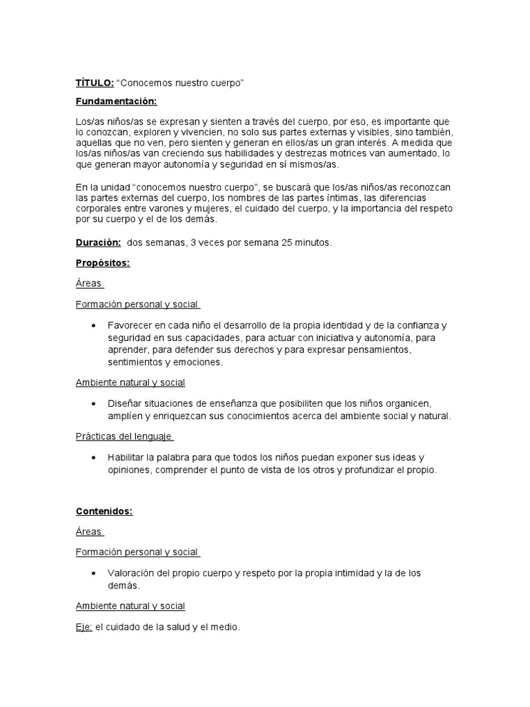 Unidad Didáctica Mi Cuerpo | PDF