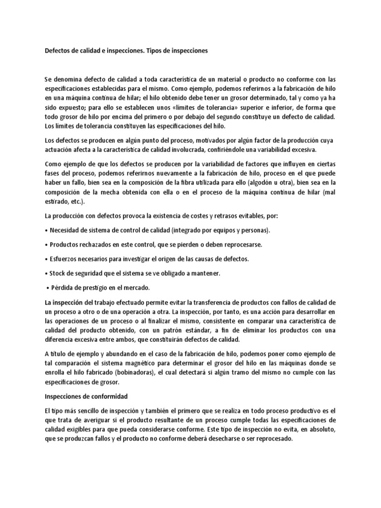 Tipos de defectos en calidad y su inspección | PDF | Calidad (comercial)