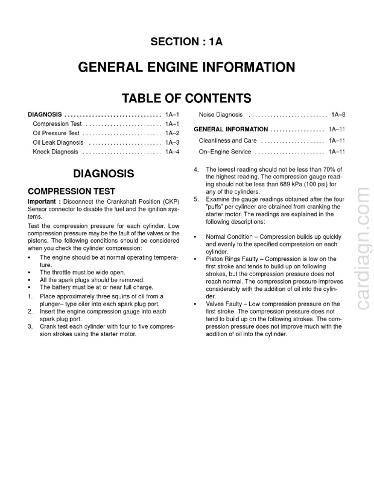 Engine - Car Service Repair Manuals and Wiring Diagrams | PDF