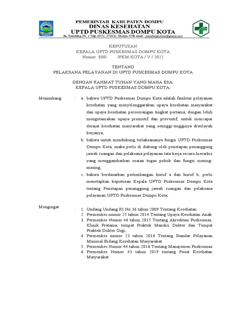 Organizational Structure of Health Services at Dompu City Health Center ...