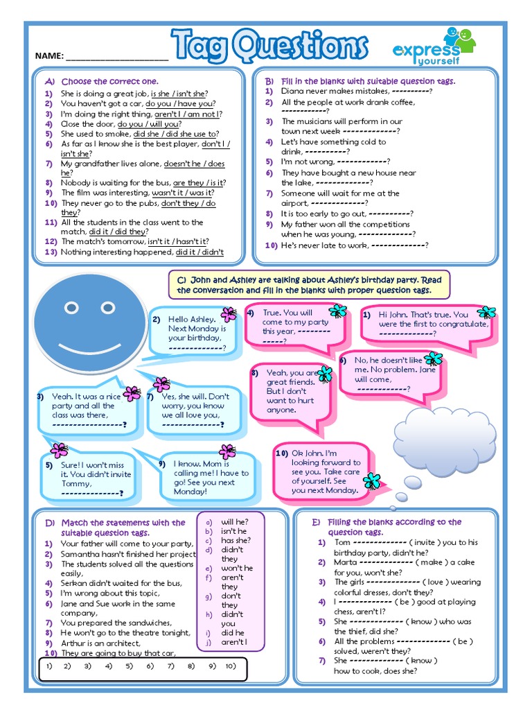 Question Tags Practice: Fill in the Blanks Exercises on Question Tags | PDF