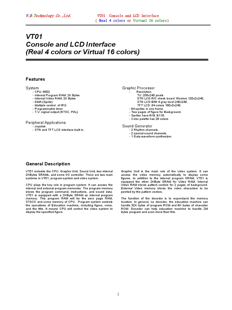 VT01 Data Sheet - Brief - ENG | PDF | Random Access Memory | Input/Output